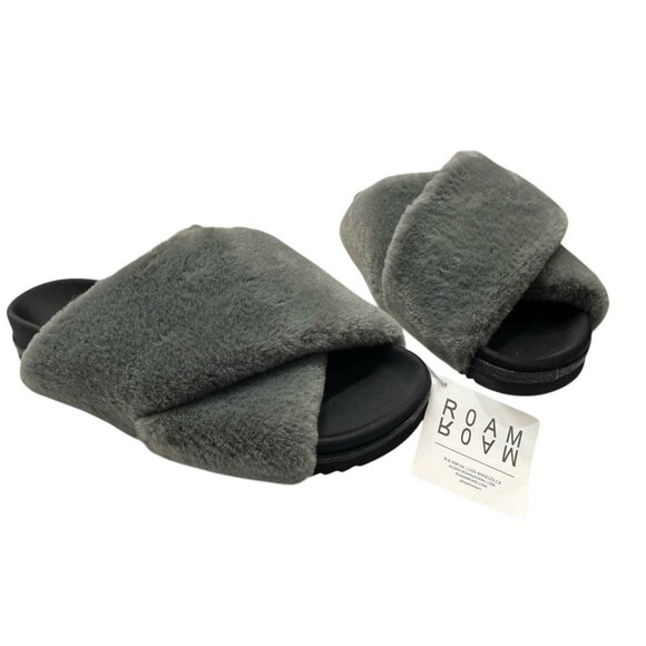 ROAM | Shoes | Roam Cloud Faux Fur Crossover Strap Slide Slippers Women ...